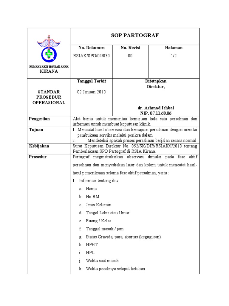 SOP Partograf | PDF