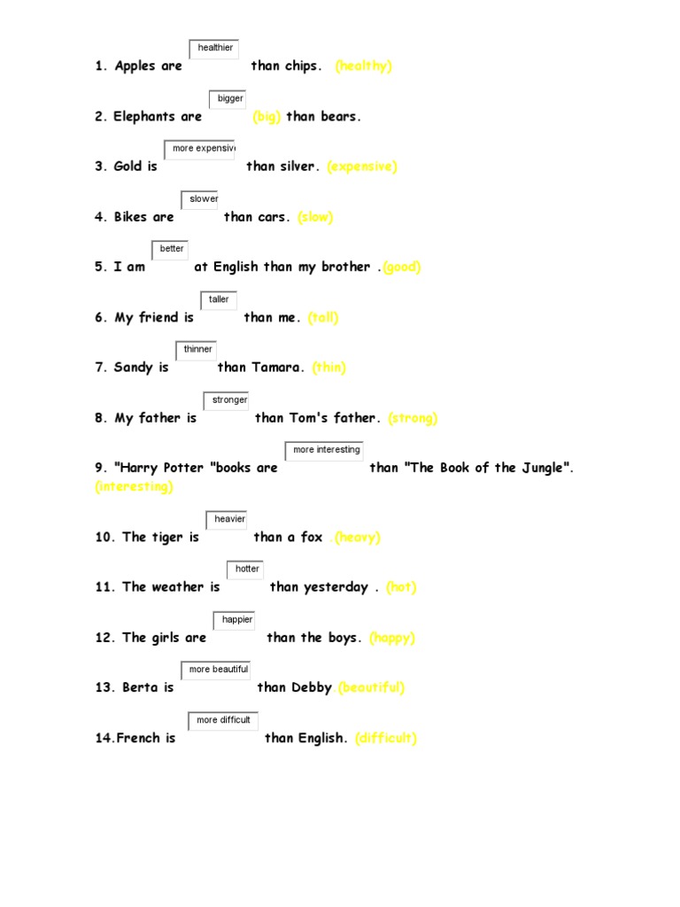Comparative Superlative Quiz | PDF | Grammar | Language Mechanics