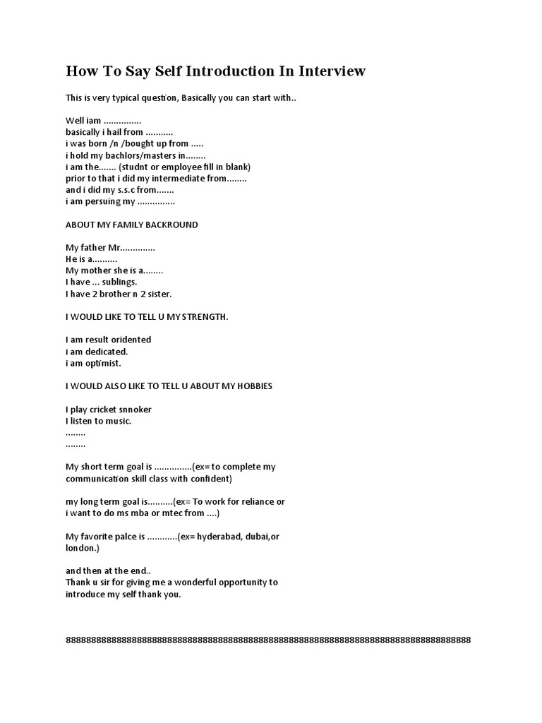 How To Say Self Introduction in Interview | PDF