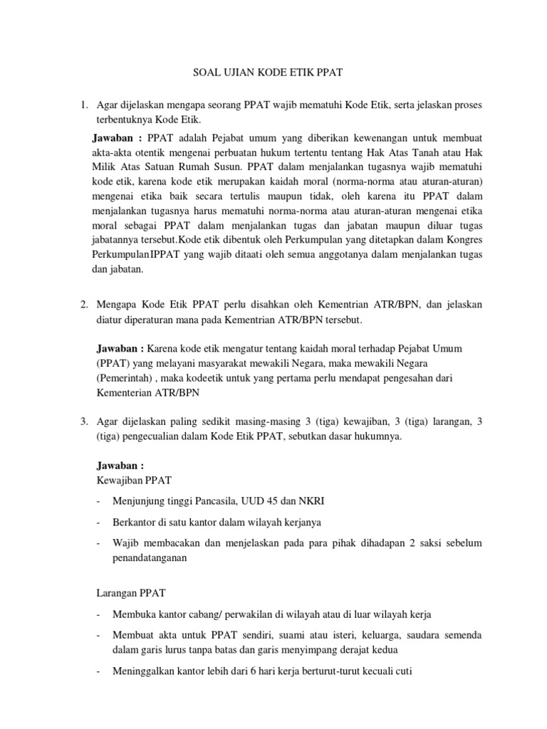 Contoh Soal Ujian Kode Etik Ppat | PDF