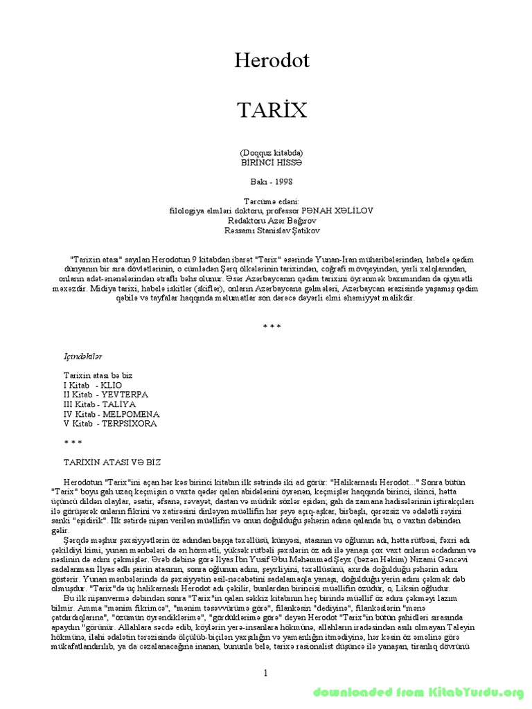 Herodot Tarix: İçindəkilər | PDF