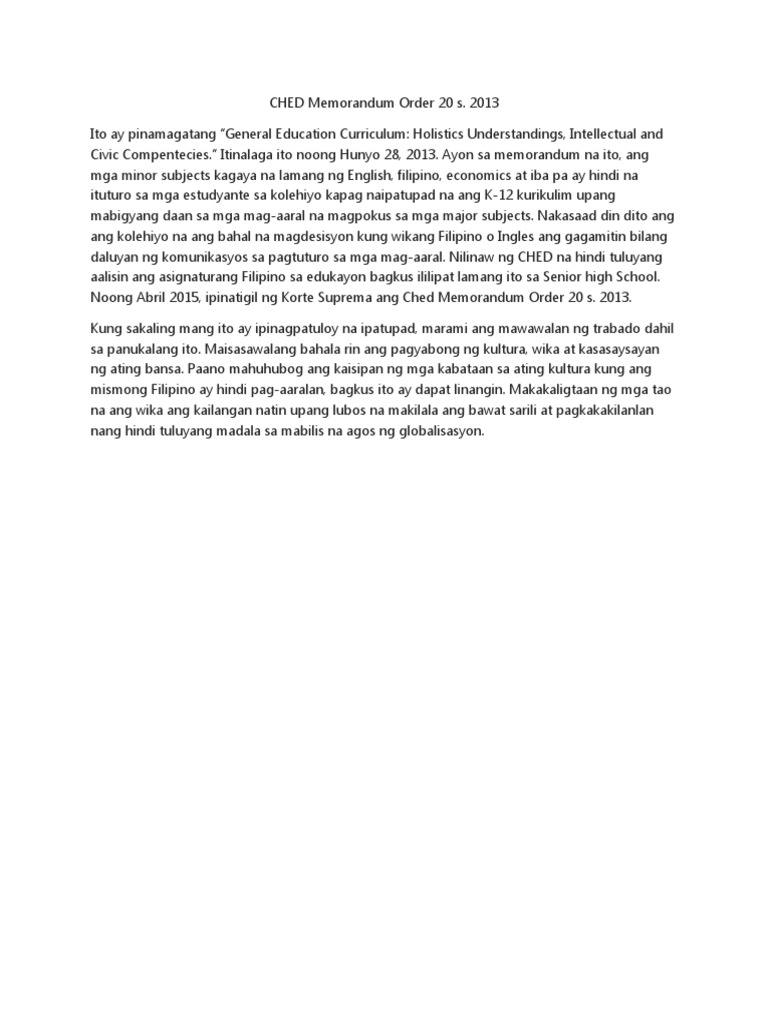 CHED Memorandum Order 20 S 2013 | PDF
