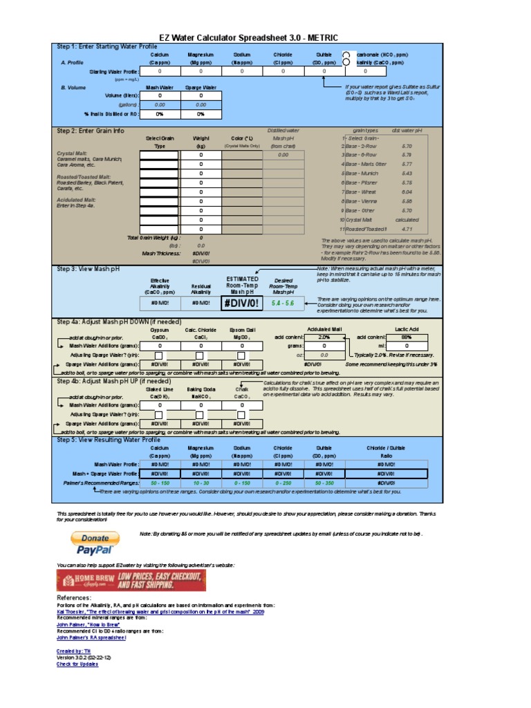 EZ Water Calculator Spreadsheet 3.0 - METRIC: Step 1: Enter Starting ...