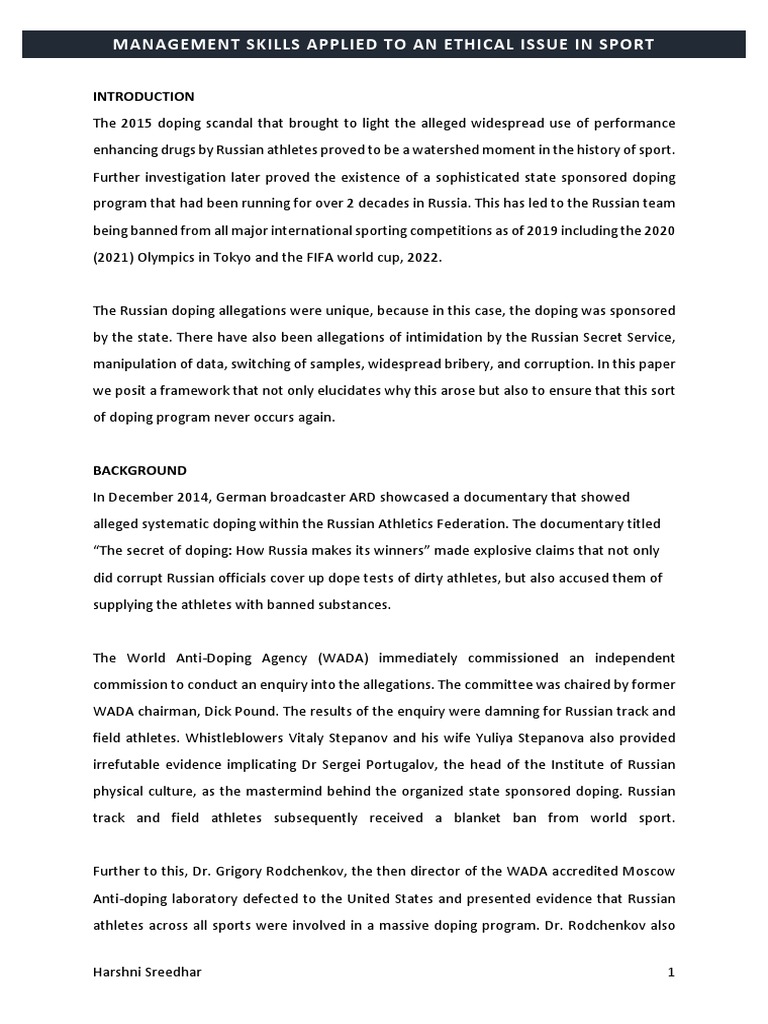 Management Skills Applied To An Ethical Issue in Sport | PDF | Doping ...