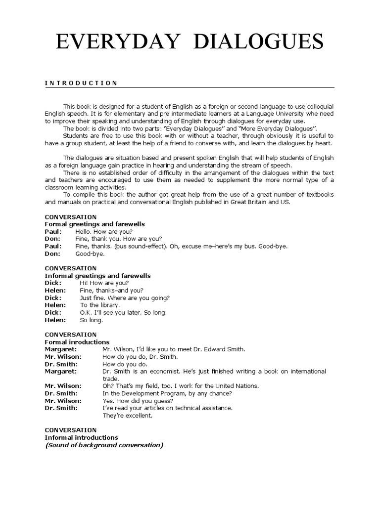 Everyday Dialogues | Download Free PDF | English Language | Waiting Staff