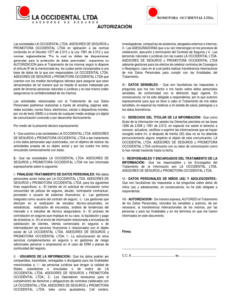 Formato de Autorización Habeas Data | PDF | Seguro | Póliza de seguros