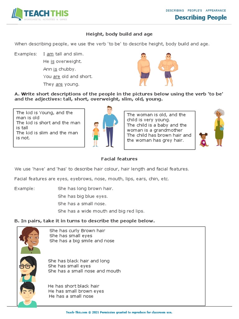 Describing People | PDF | Face | Hair