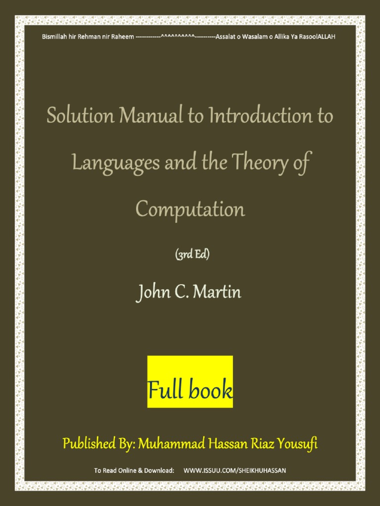 Solution Manual To Introduction To Languages and The Theory of Computation (3rd Ed) by John C ...