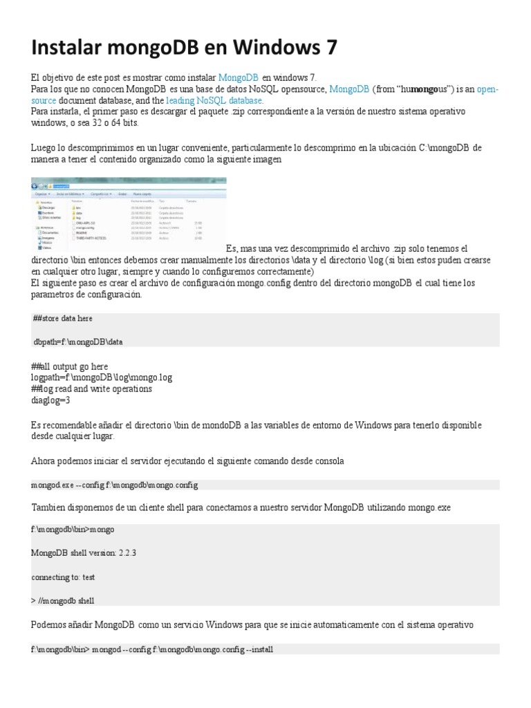 Instalar mongoDB en Windows | PDF | Mongo Db | Windows 7