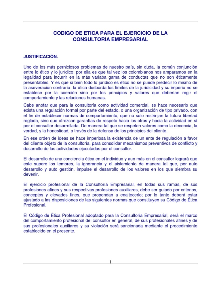 Codigo de Etica para El Consultor Empresarial | PDF | Comportamiento ...