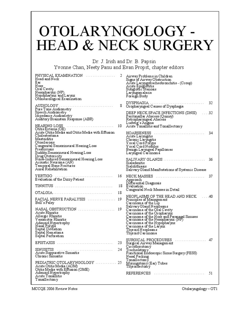 Comprehensive Otolaryngology Guide | PDF | Auditory System | Hearing Loss