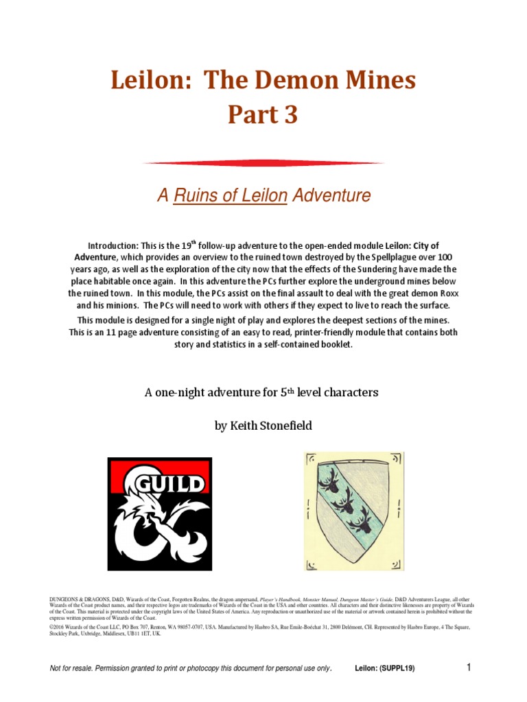 Leilon: The Demon Mines: A Ruins of Leilon Adventure | PDF | Wizards Of ...