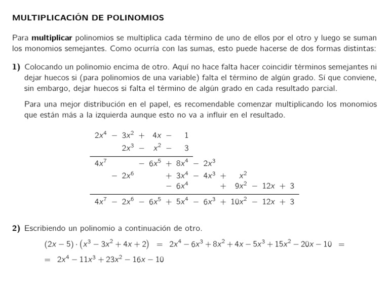 Multiplicación de Polinomios | PDF