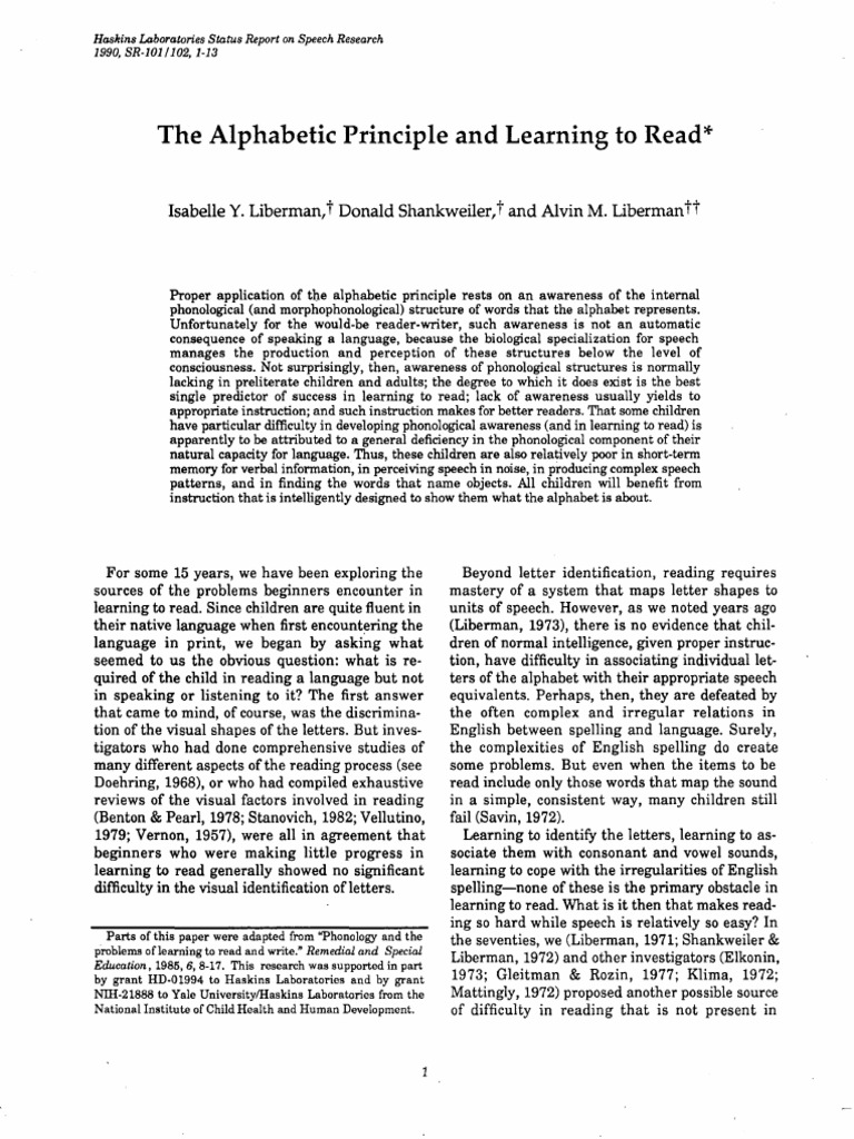 The Alphabetic Principle and Learning To Read | PDF | Phonology | Speech