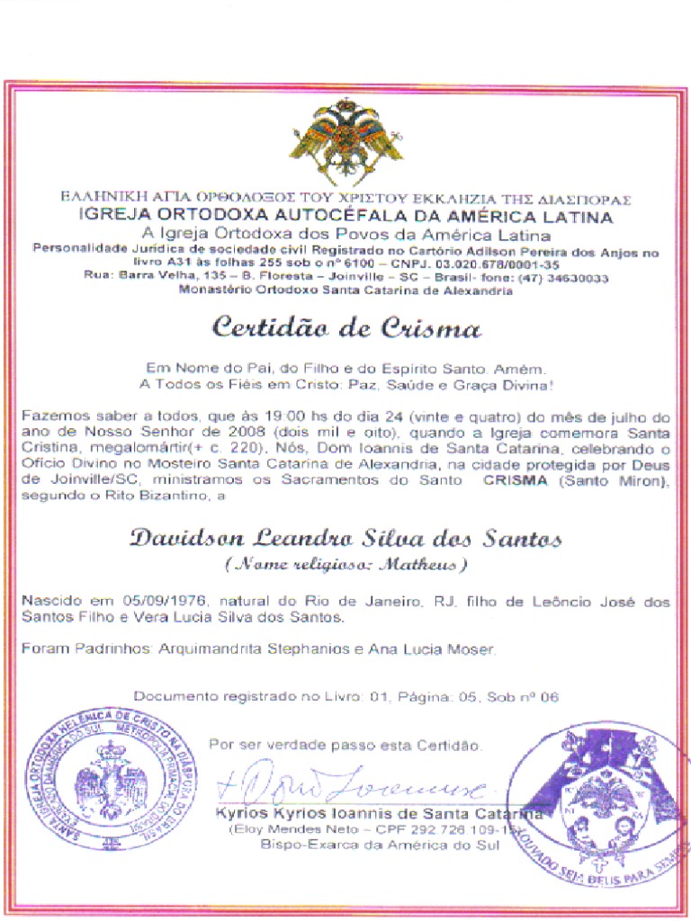Certidão de Crisma | PDF