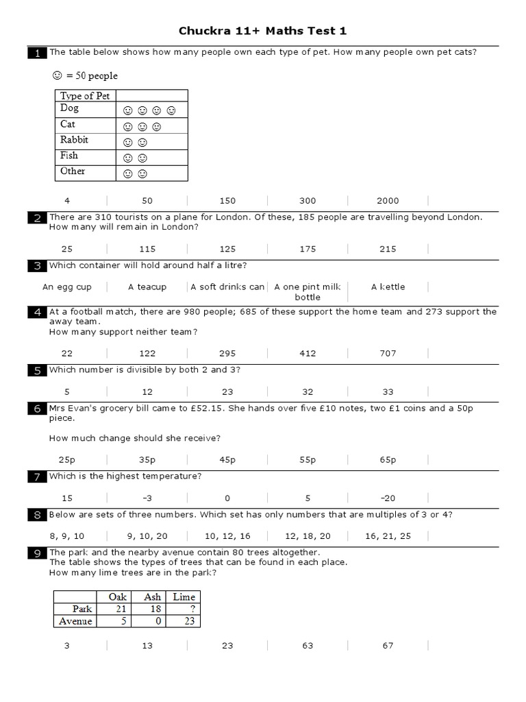 Chuckra 11+ Maths Test 1 | PDF