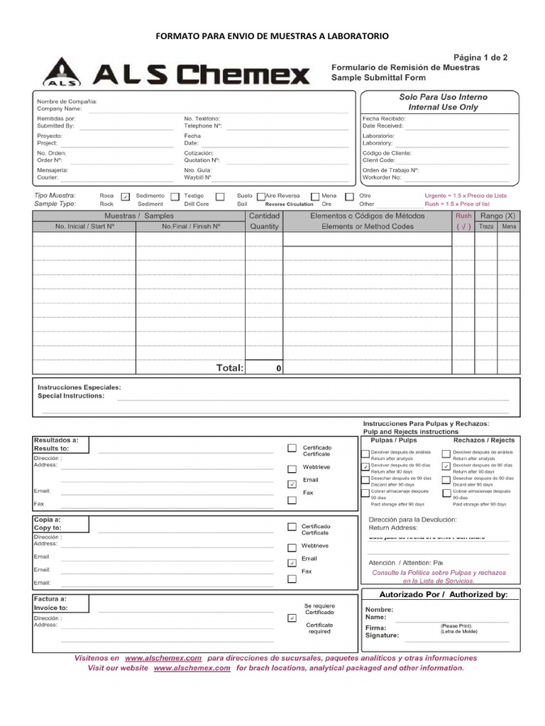 Formato para Envio de Muestras A Laboratorio (Als) | PDF