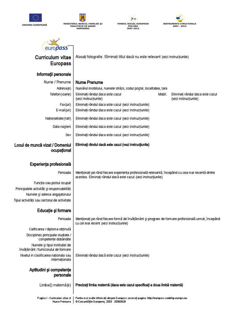 Model de CV Europass | PDF