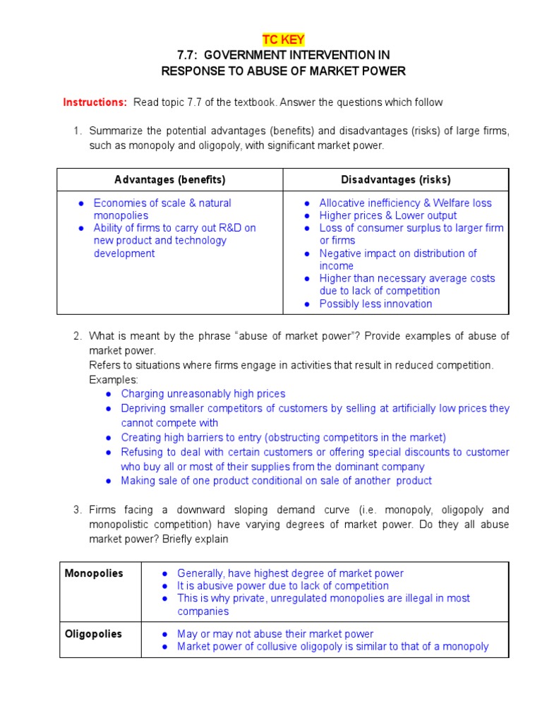 7.7: Government Intervention in Response To Abuse of Market Power | PDF ...