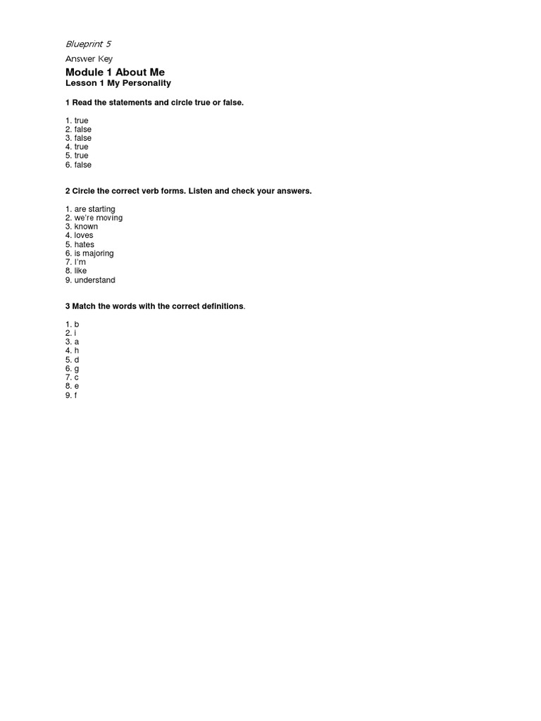 Blueprint WB 5 Answer Key | PDF | Vocabulary | Reading Comprehension