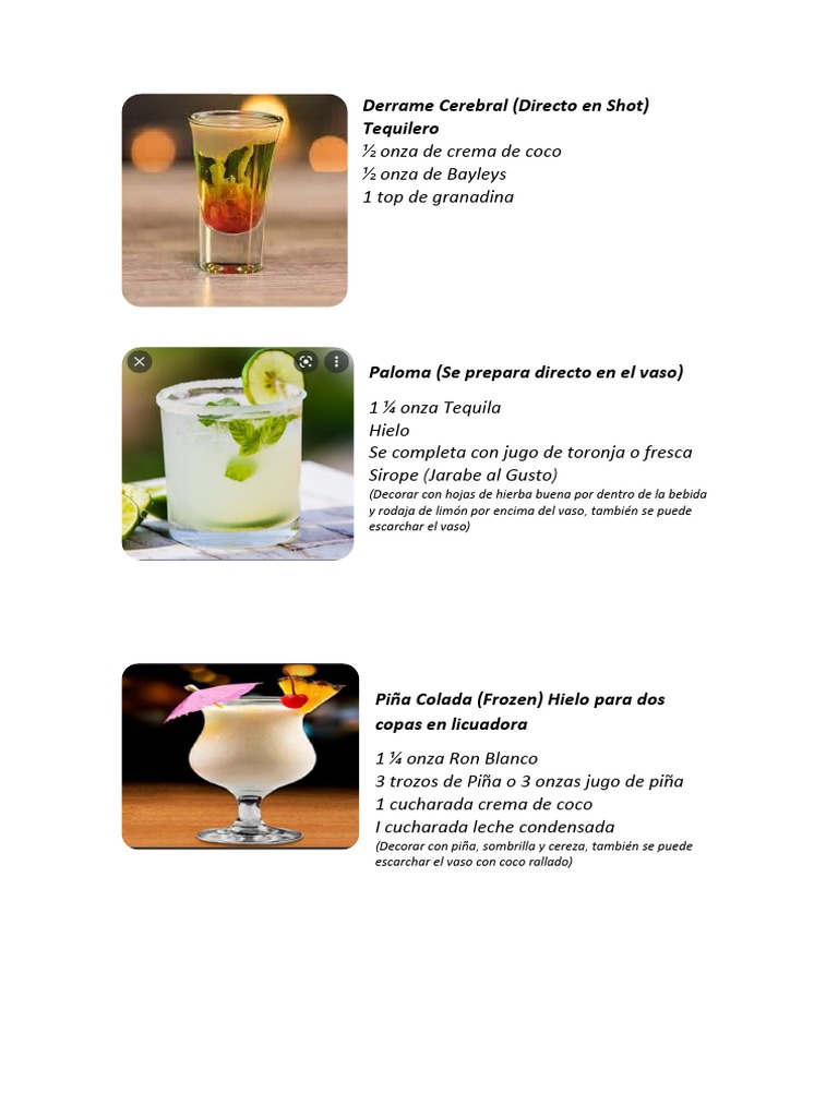 Menu Tragos | PDF | Leche de coco | Cócteles