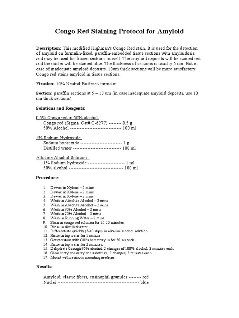 Congo Red Staining Technique | PDF