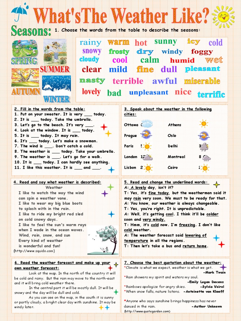 Choose The Words From The Table To Describe The Seasons:: Weather | PDF ...