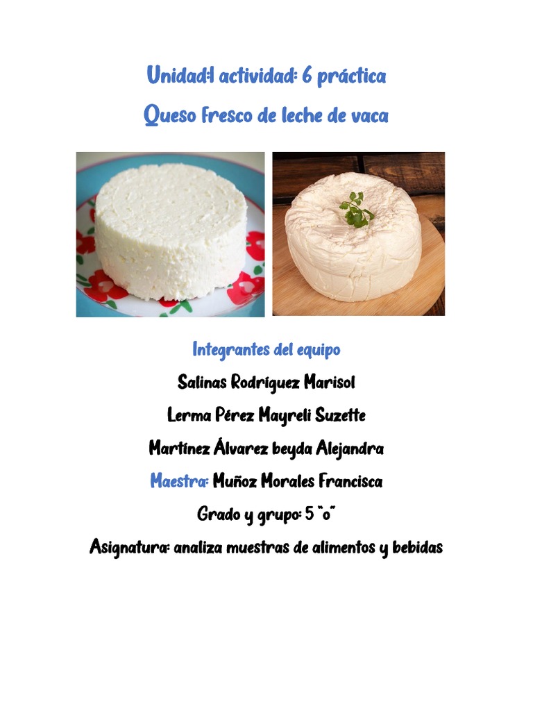 Practica de Queso Fresco Unidad 1 | PDF | Queso | Leche