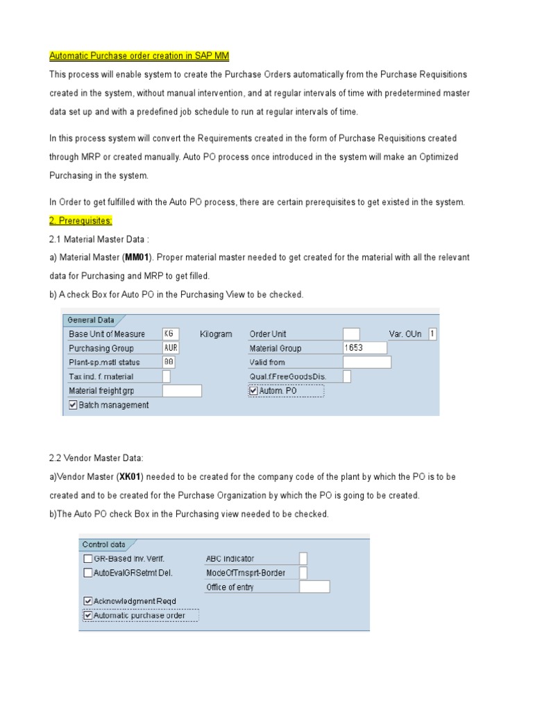 Automatic Purchase Order Creation in SAP | PDF | Procurement | Computing
