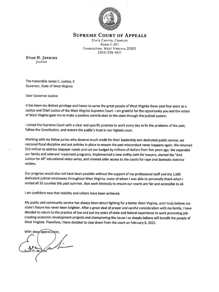 Justice Jenkins Resignation Letter | PDF