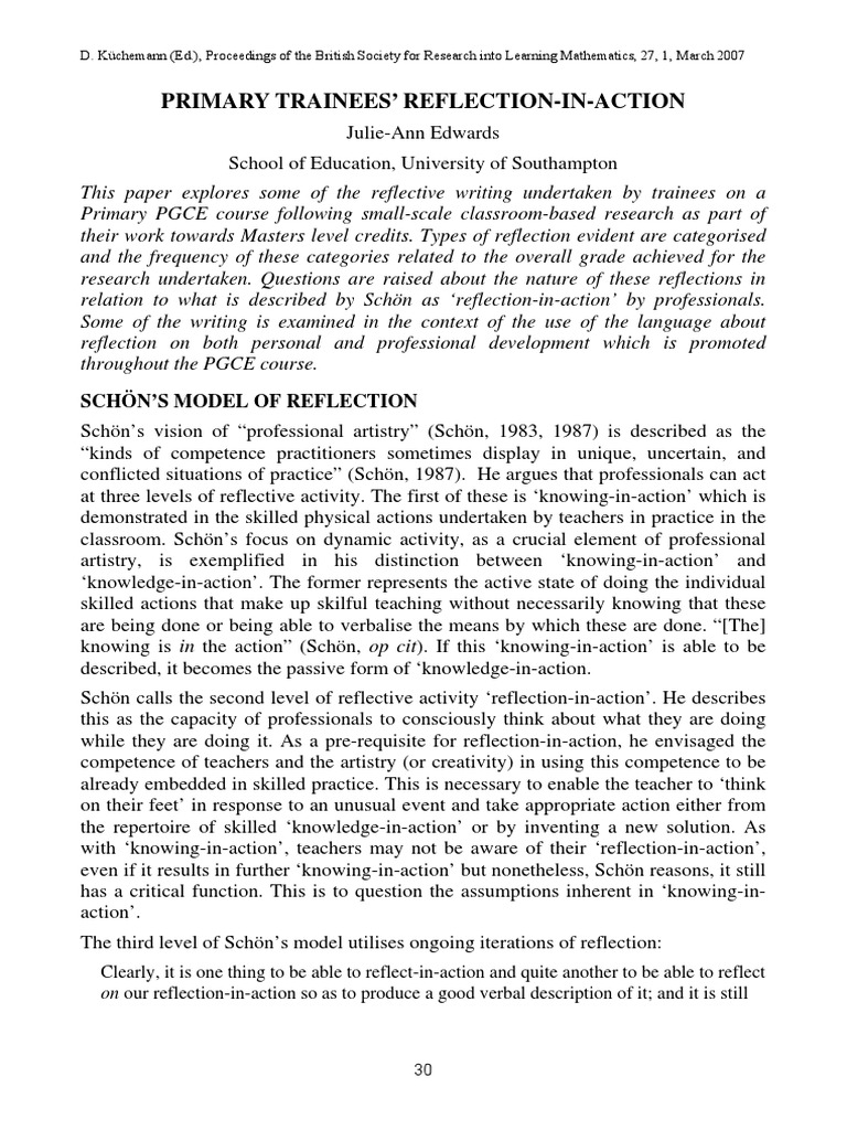 Reflection in Action | PDF | Teachers | Reflective Practice