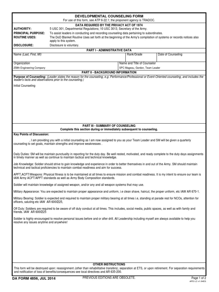 Initial Counseling Template for Soldiers | PDF | School Counselor