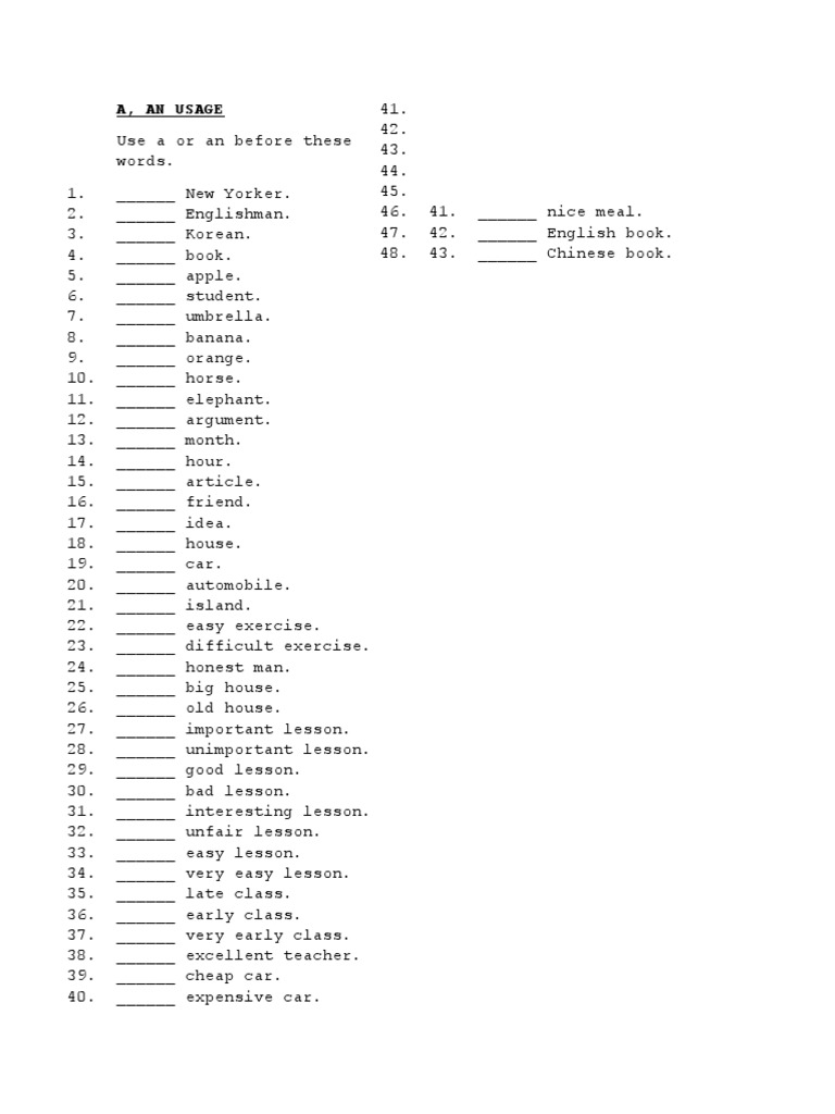 A and An Worksheet | PDF