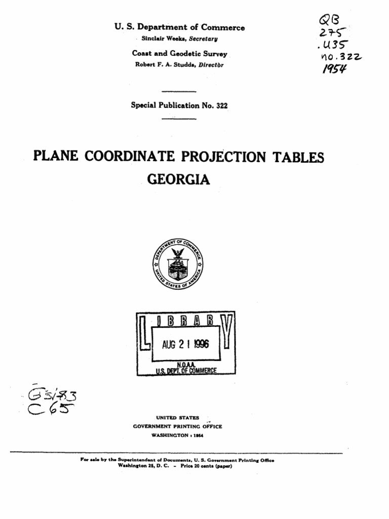 Plane Coordinate Projection Tables Georgia: S. Department Commerce ...