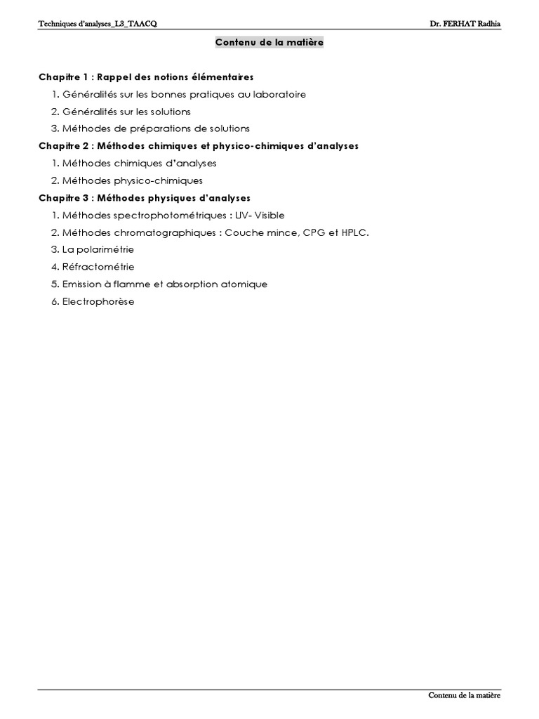 Techniques d'Analyse en Chimie Laboratoire | PDF | Concentration ...