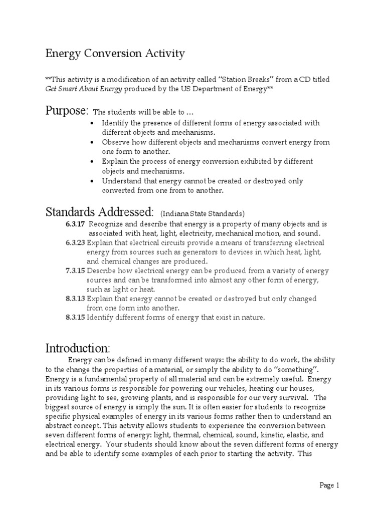 Energy Conversion Activity1 | PDF | Molecules | Kinetic Energy