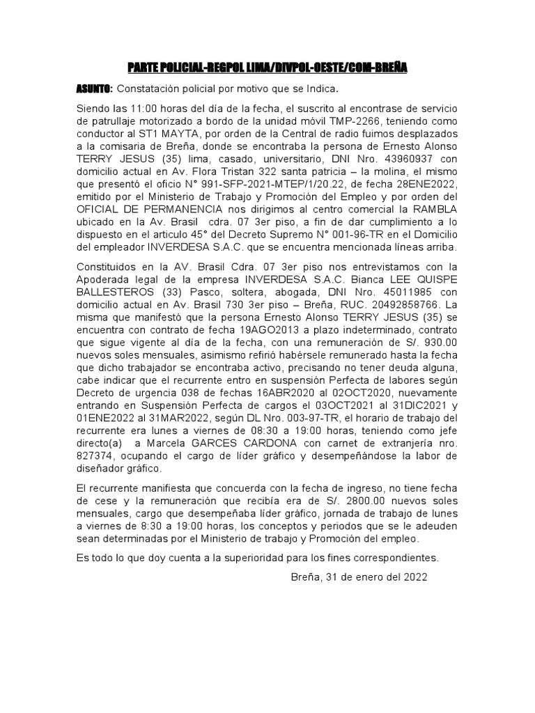 Parte Policial | PDF