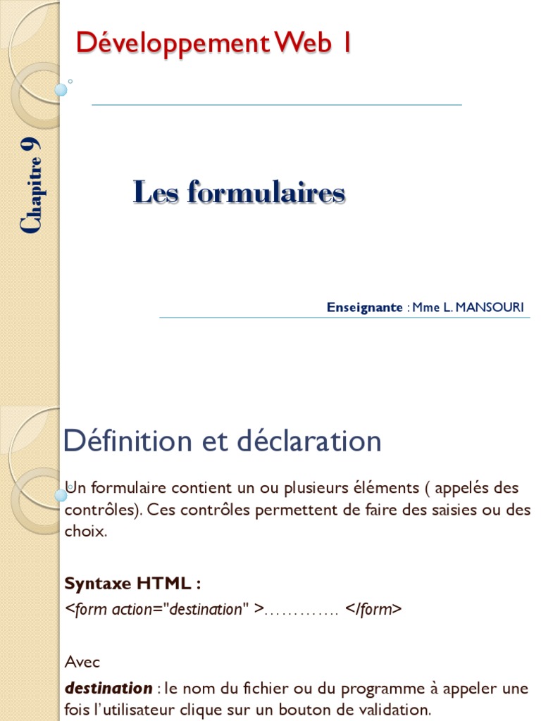 Chap9 Les Formulaires | PDF | Protocole de transfert hypertexte | Html