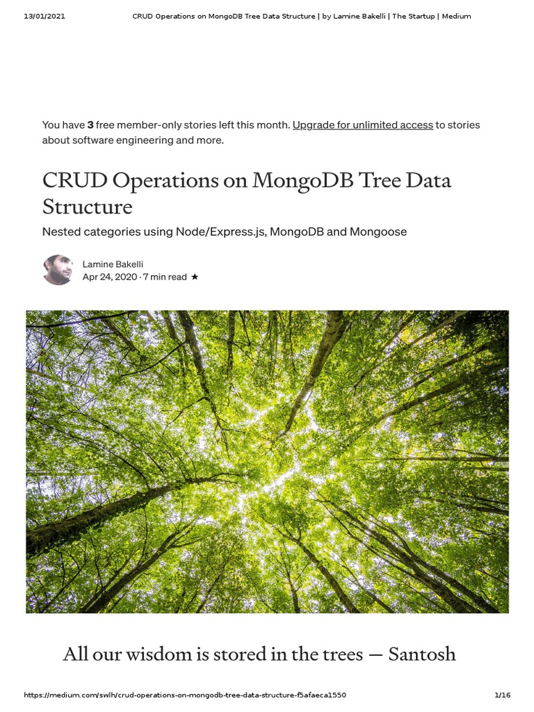 Crud Operations On Mongodb Tree Data Structure: All Our Wisdom Is Stored in The Trees Santosh ...