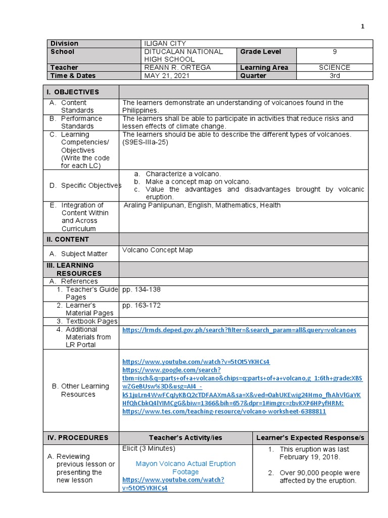 Lesson Plan For Demo | PDF | Volcano | Lava