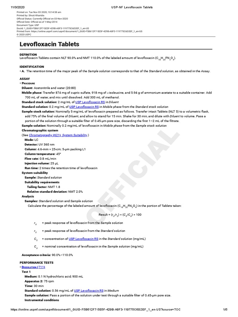 Official: Levo Oxacin Tablets | PDF | Ultraviolet–Visible Spectroscopy ...