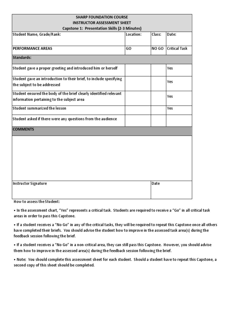 Sharp Foundation Course Instructor Assessment Sheet Capstone 1 ...