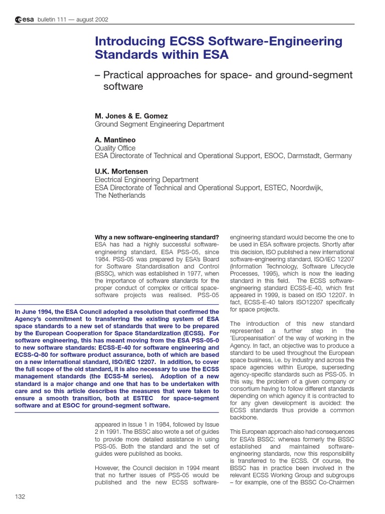 Introducing ECSS Software-Engineering Standards Within ESA: - Practical Approaches For Space-And ...