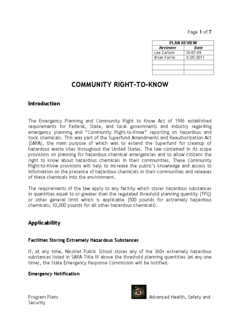 Nicollet Community Right-To-Know Plans | PDF | Pollution | Environment ...