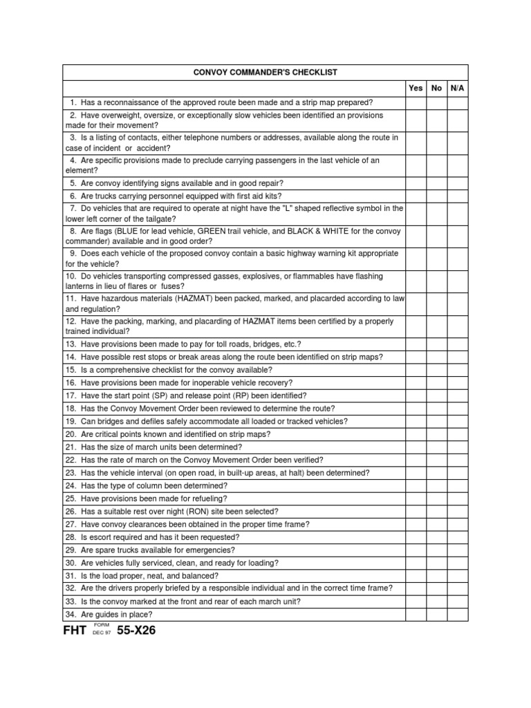 Convoy Commander's Checklist Packet | PDF | Dangerous Goods | Traffic