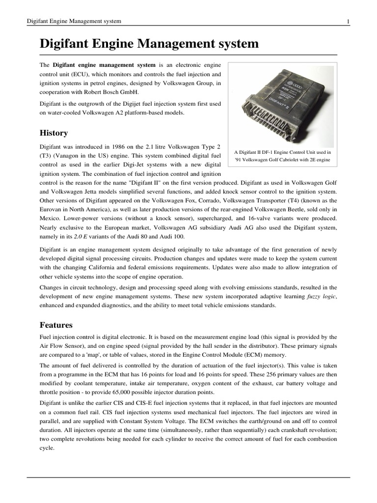 Digifant Engine Management System | PDF | Components | Rotating Machines