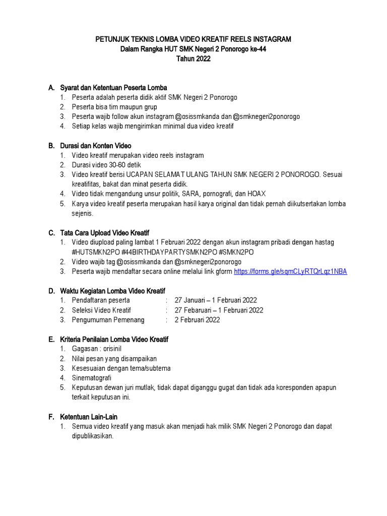 Juknis Lomba Video Kreatif | PDF | Seni
