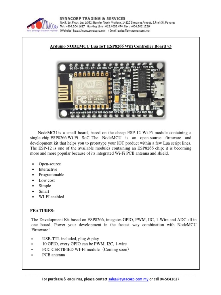 Arduino Nodemcu Lua Iot Esp8266 Wifi Controller Board V3 | PDF