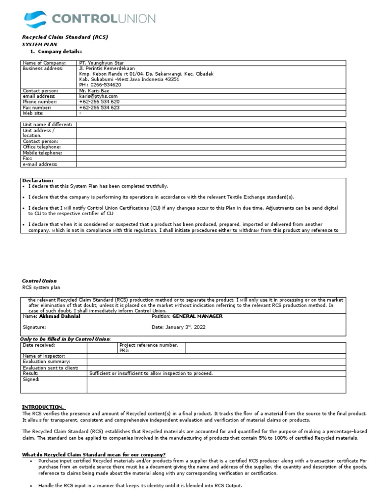 RCS System Plan for Recycled Materials | PDF | Recycling | Verification ...