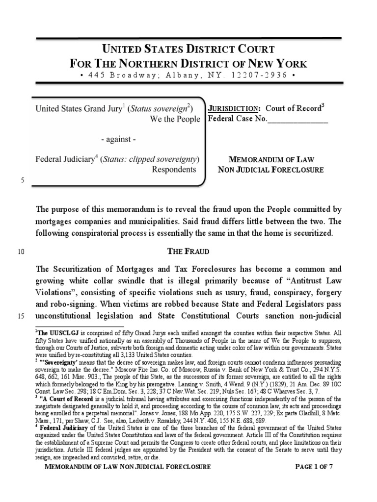 United States District Court Memorandum of Law Exposes Mortgage and Tax ...